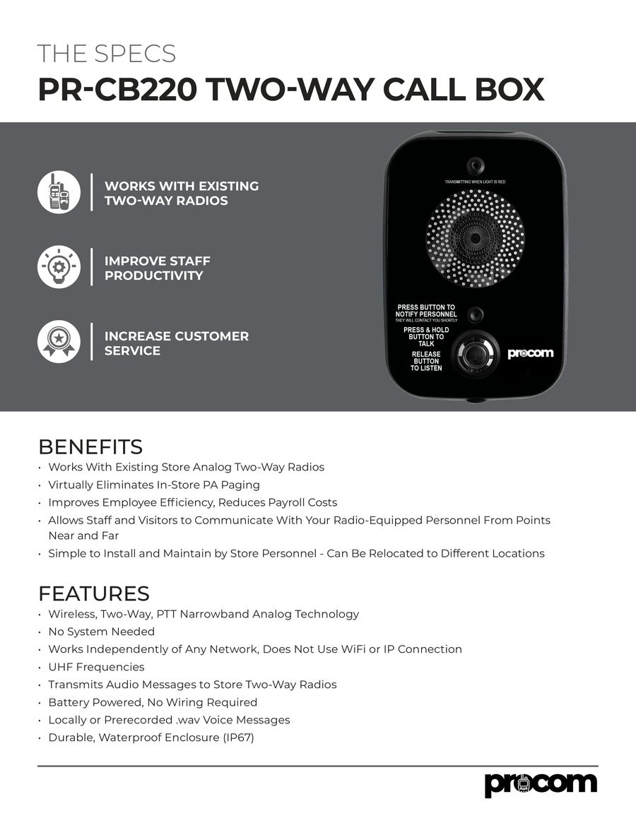PR-CB220 Two Way Call Box Spec Sheet by... - Flipsnack