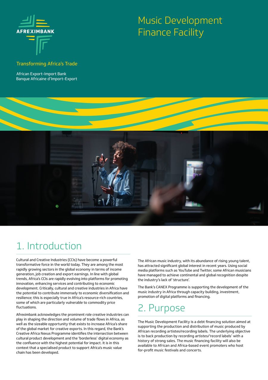 MUSIC DEVELOPMENT FINANCE FACILITY (MUDEFF)_Flyer by African Export-Import Bank