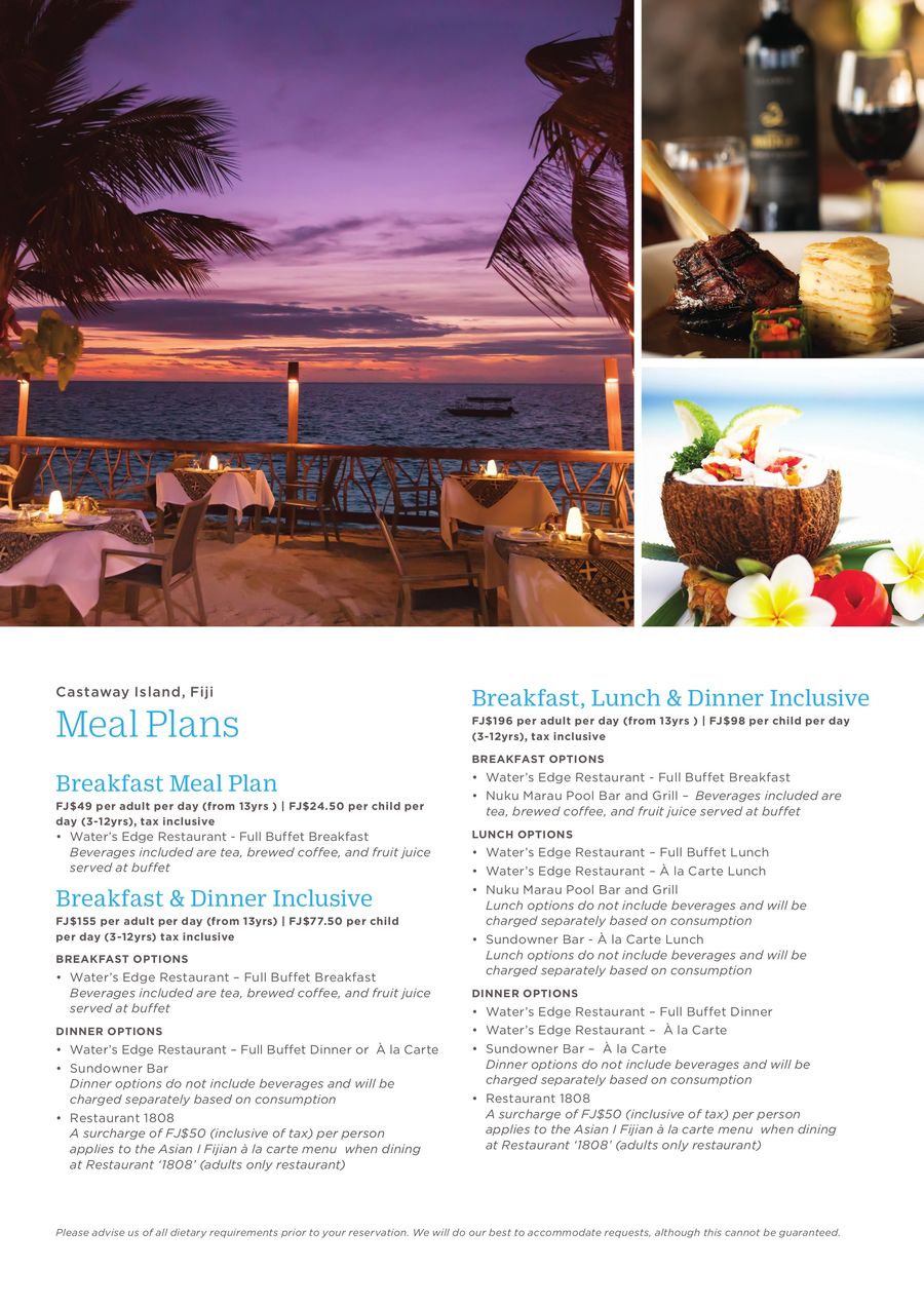 Meal Plan _Castaway Island, Fiji by OUTRIGGER... - Flipsnack