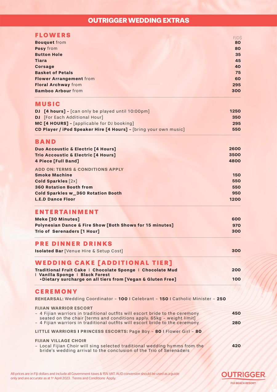 Wedding Extras & Upgrade Menus by OUTRIGGER... - Flipsnack