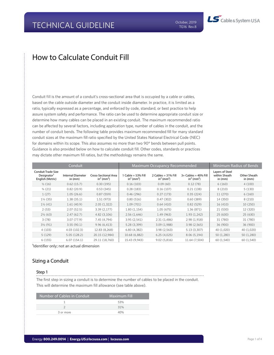 Technical Guideline: How to Calculate Conduit Fill by LS Cable ...