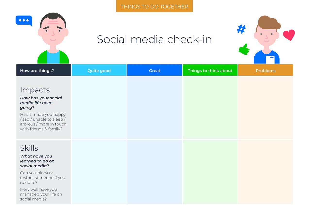 Online activity - social media check-in template by Internet Matters ...