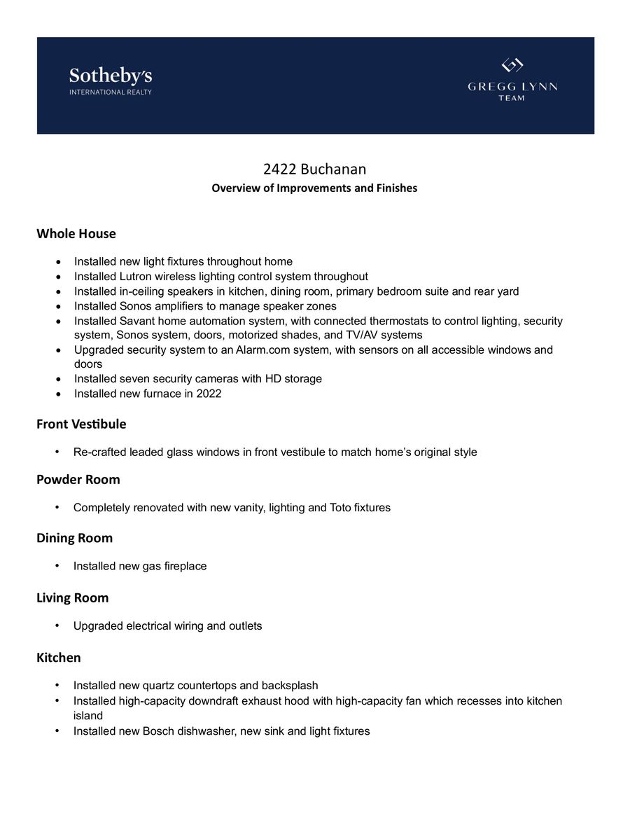 2422 Buchanan Upgrades and Improvements by Sotheby's...