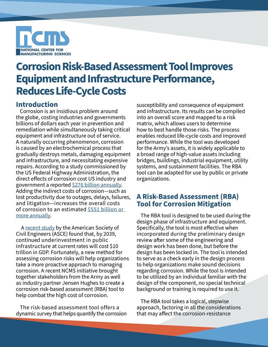 Corrosion Risk-Based Assessment Tool by NCMS Work Place