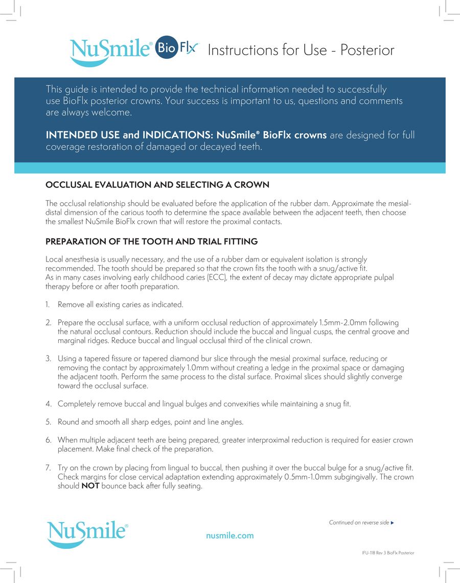 IFU-118 NuSmile BioFlx Posterior Crowns Instructions for Use by brian ...
