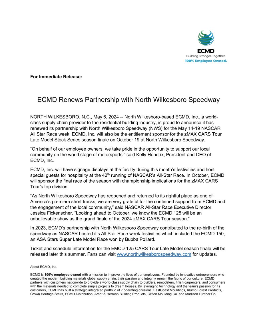 ECMD renews partnership with North Wilkesboro Speedway by ECMD, Inc. - Flipsnack
