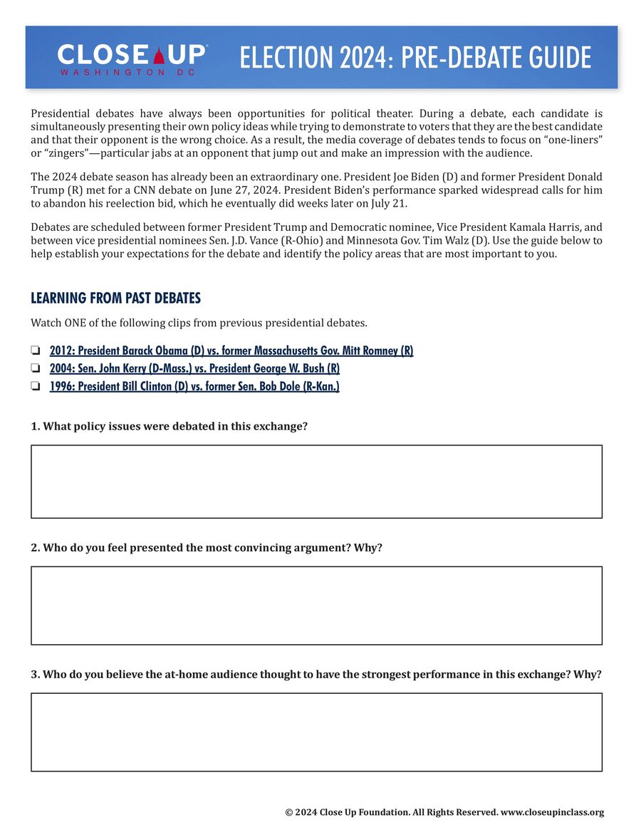 Election 2024-Pre-Debate Guide by Close Up Foundation - Flipsnack