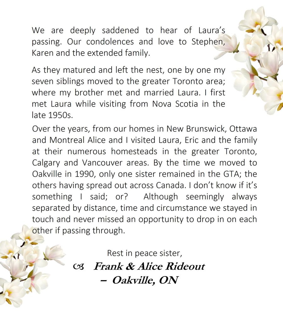 Condolence messages for Laura Rideout and family by Christian ...