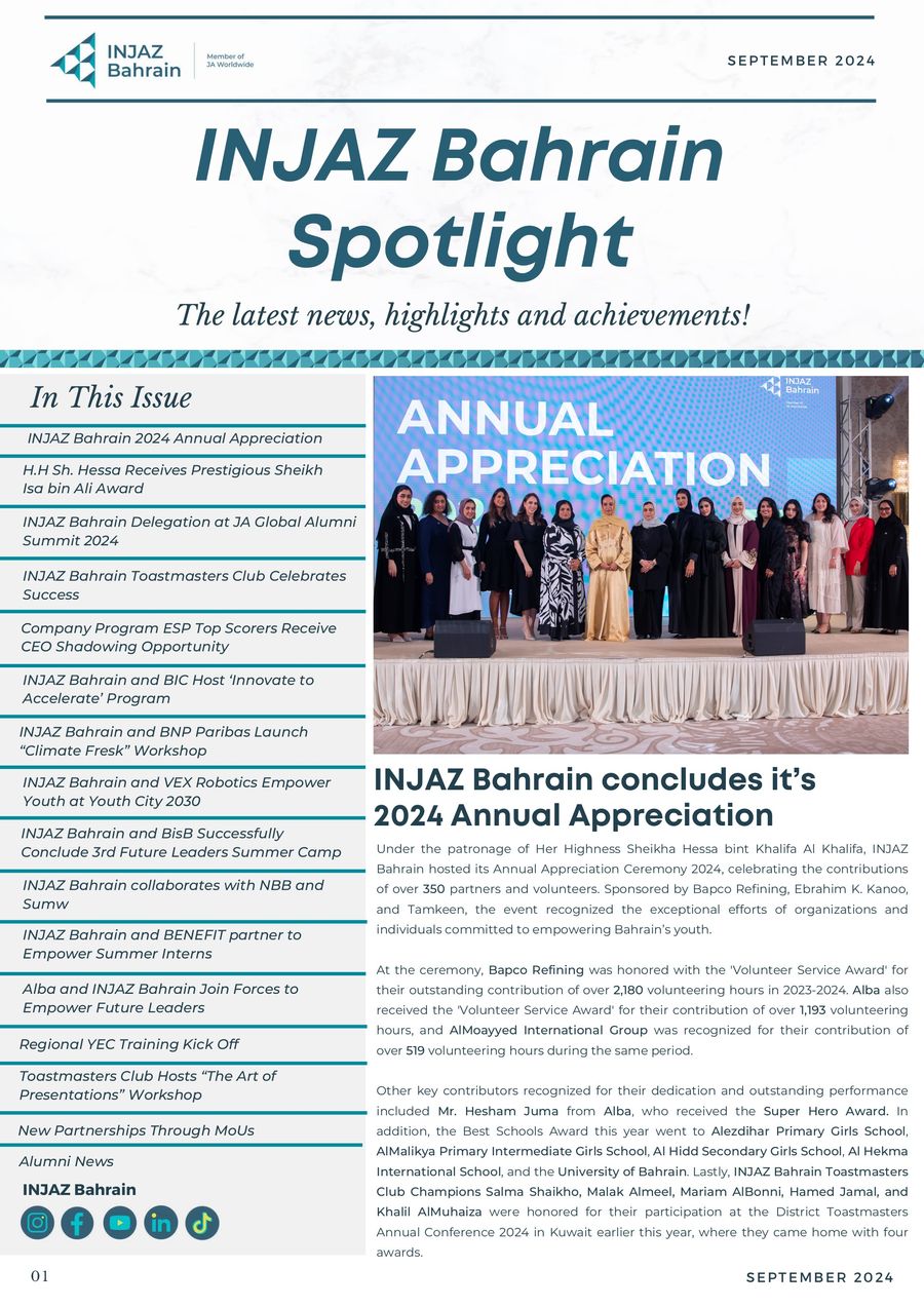 INJAZ Bahrain Newsletter - September 2024 by Hana Sarwani - Flipsnack