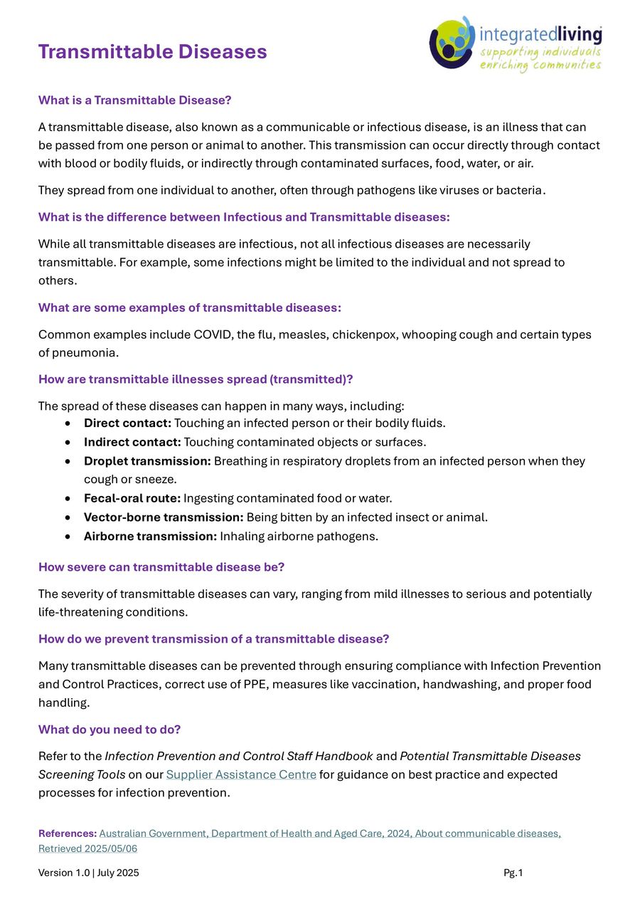 Transmittable Diseases Information Sheet Suppliers V1.0 by... - Flipsnack