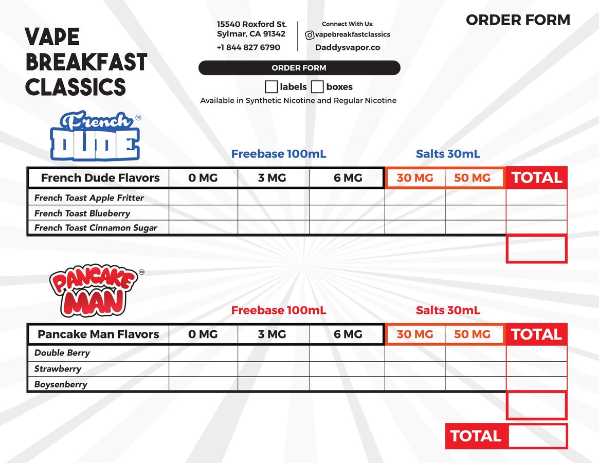 Vape Breakfast Classics EDITABLE Order Form_DEC2023 by Daddy's Vapor ...