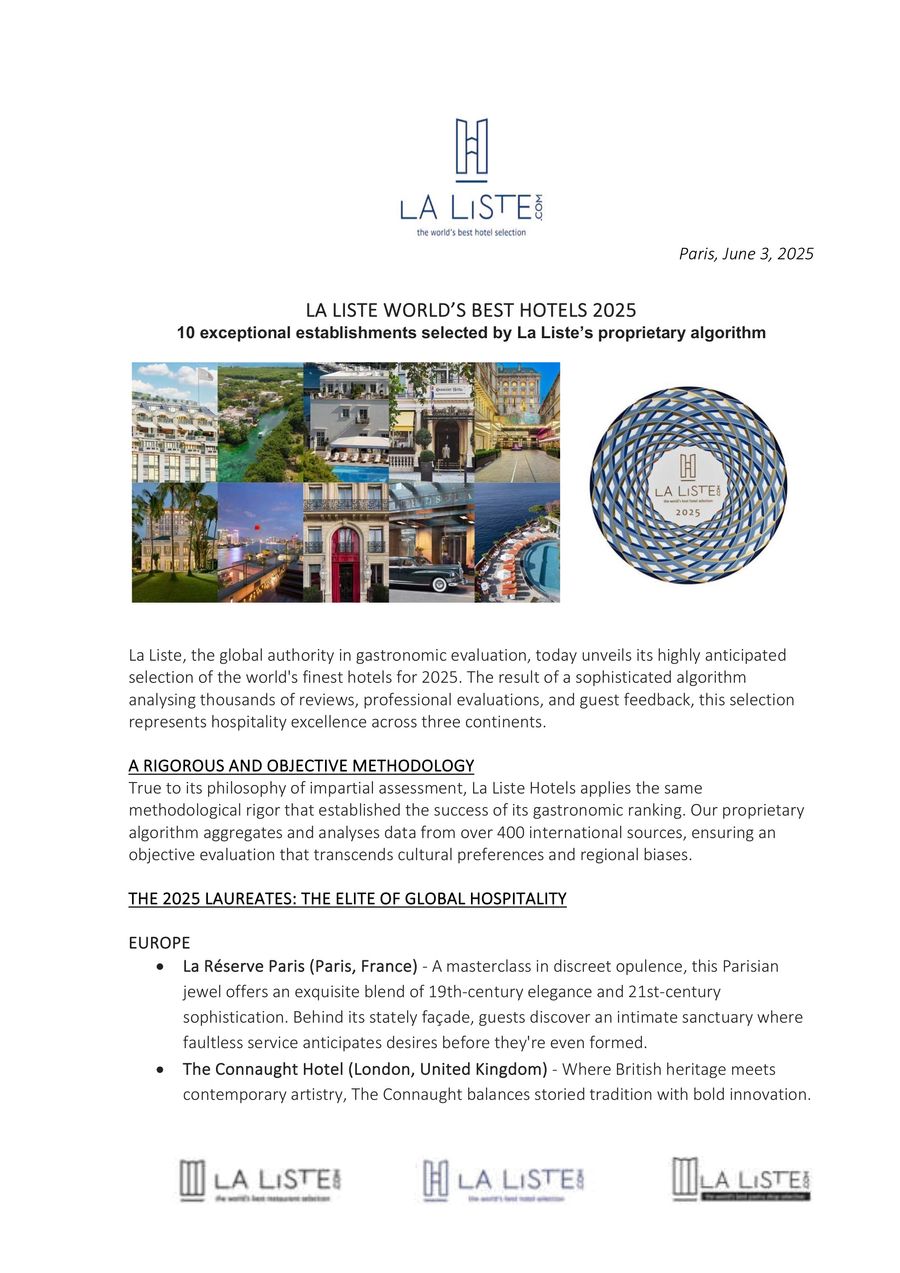 La Liste Hotels 2025 Press Release Eng By Charles Guillot Flipsnack