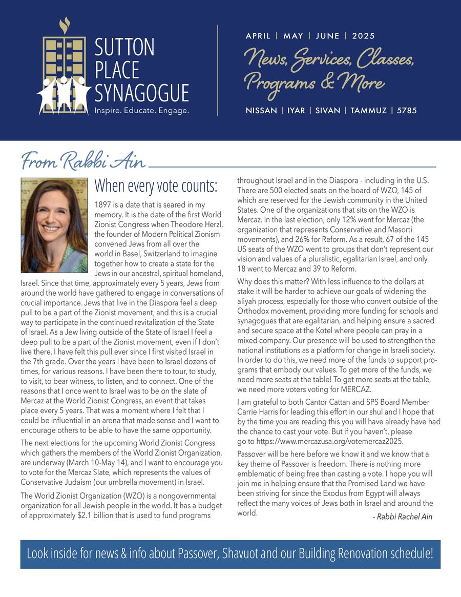 2025 - April - June Sutton Place Synagogue Bulletin by ...