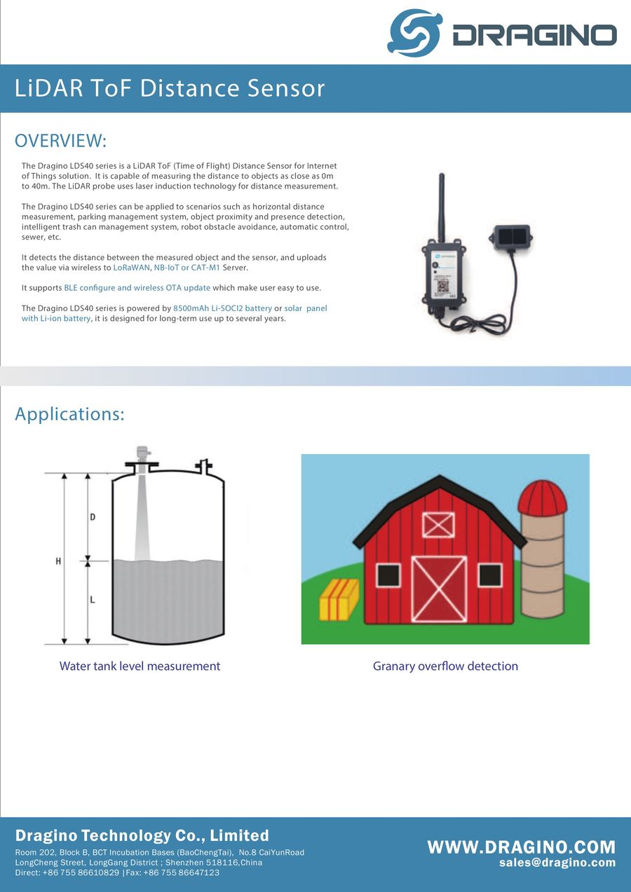 Datasheet_LDS40-xB & LDS40-xS_LiDAR ToF Distance Sensor by Dragino ...