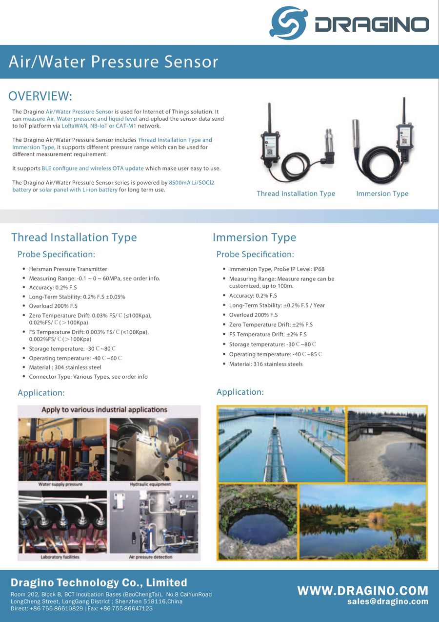 Datasheet_PS-xB & PS-xS _Air or Water Pressure Sensor by Dragino ...
