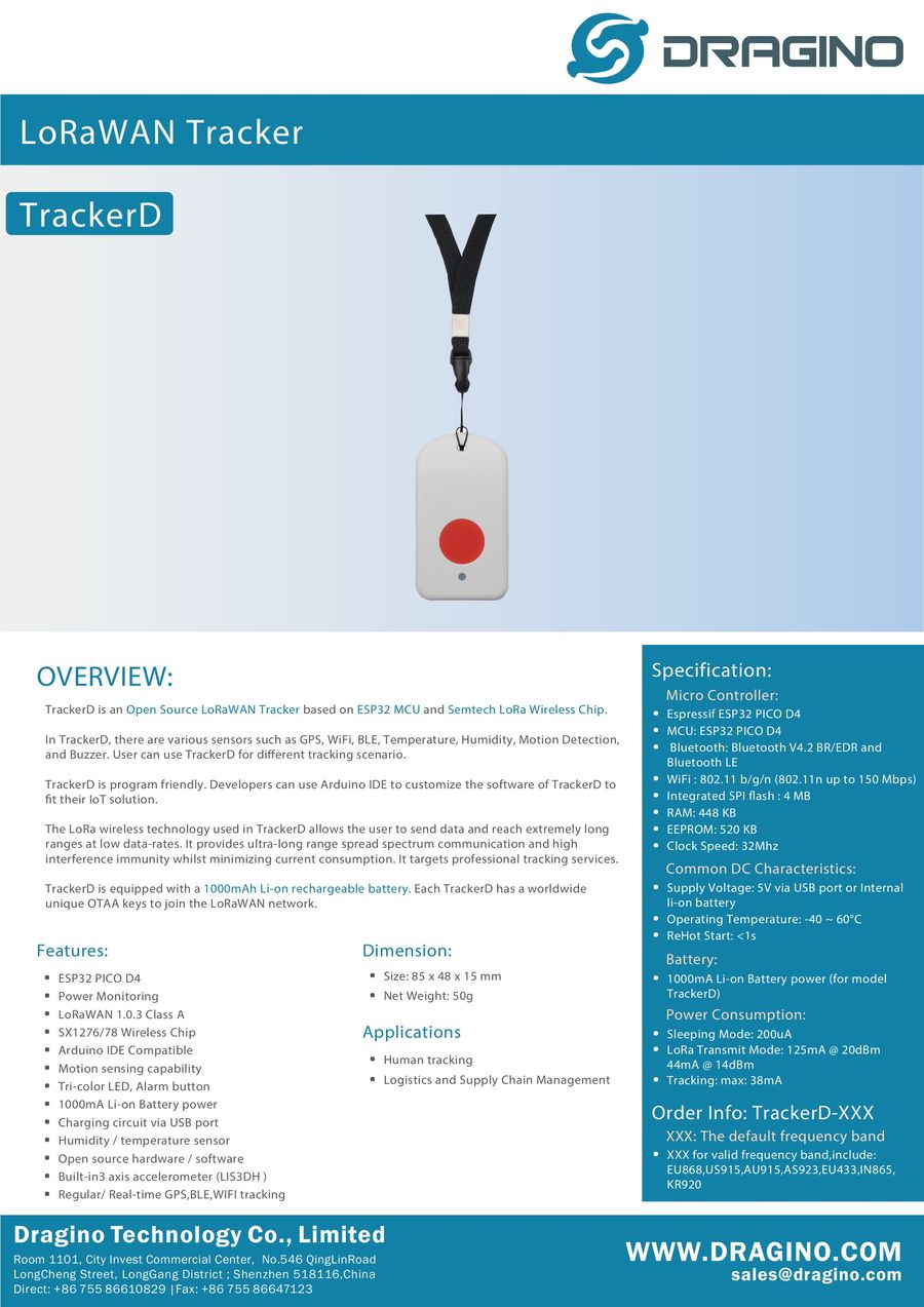 Datasheet_TrackerD_LoRaWAN Tracker by Dragino - Flipsnack