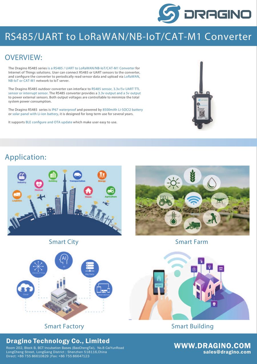 RS485-xB/xS_RS485/UART to LoRaWAN,NB-loT,CAT-M1 Converter by Dragino - Flipsnack
