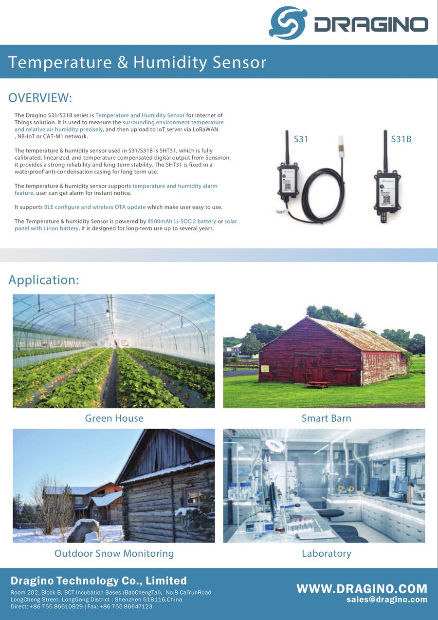 Datasheet_S31_S31B-xB/xS _Temperature & Humidity Sensor by Dragino - Flipsnack