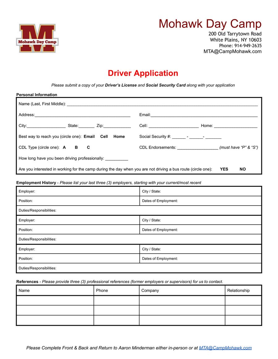 2025 Driver Application by Mohawk Day Camp - Flipsnack