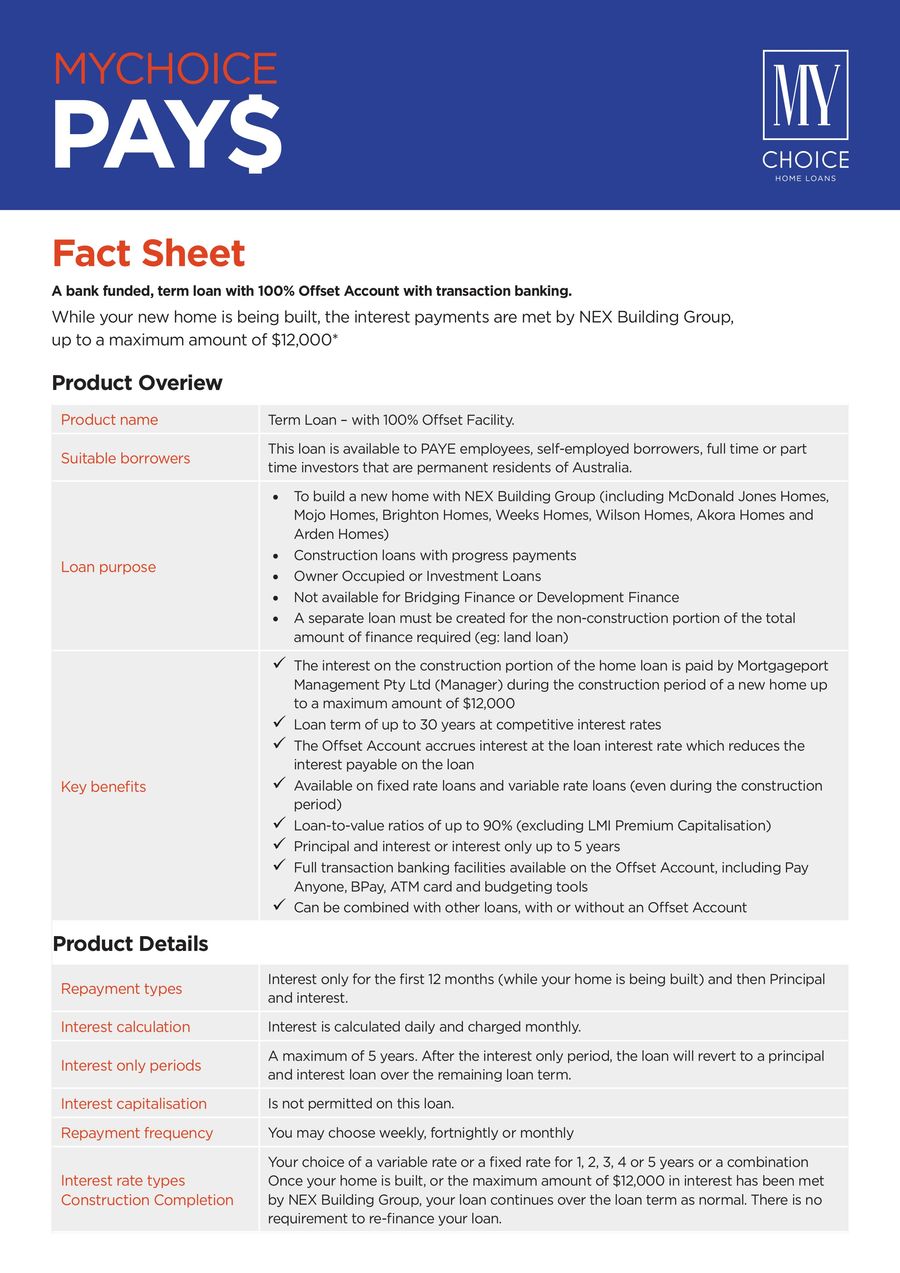 MyChoice Home Loans - MyChoicePays Factsheet by Xplore