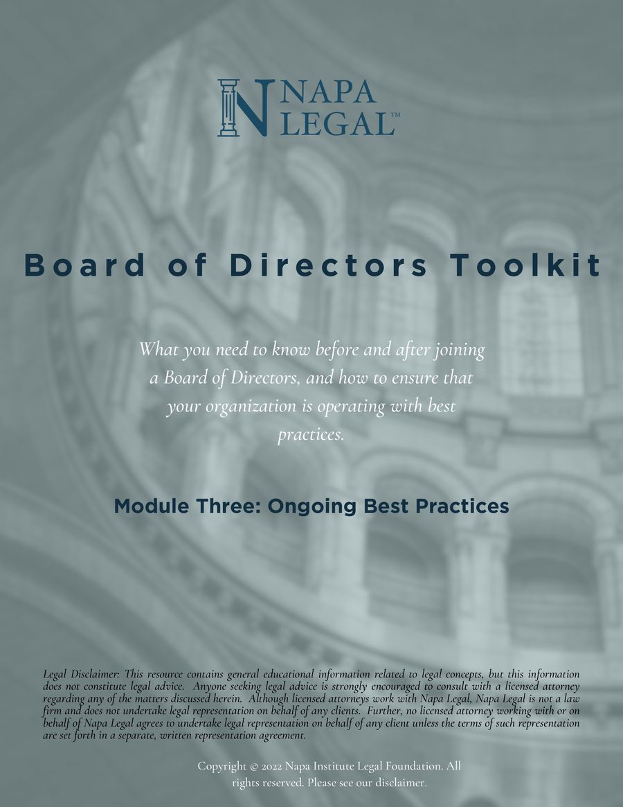 Board of Directors Toolkit 3 Ongoing Best Practices by Napa Legal ...