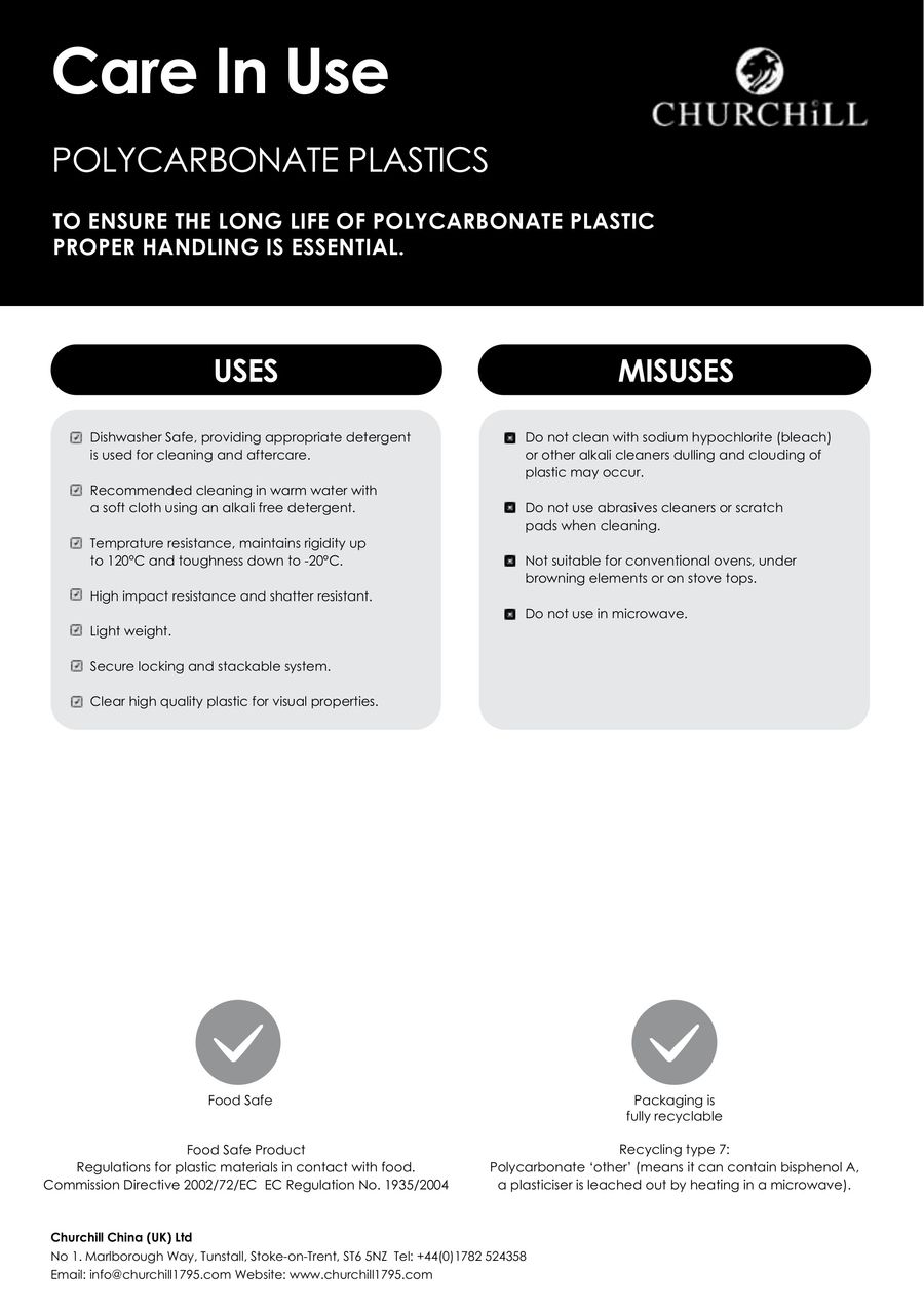 CARE IN USE GUIDE - POLYCARBONATE PLASTICS by Churchill1795 - Flipsnack