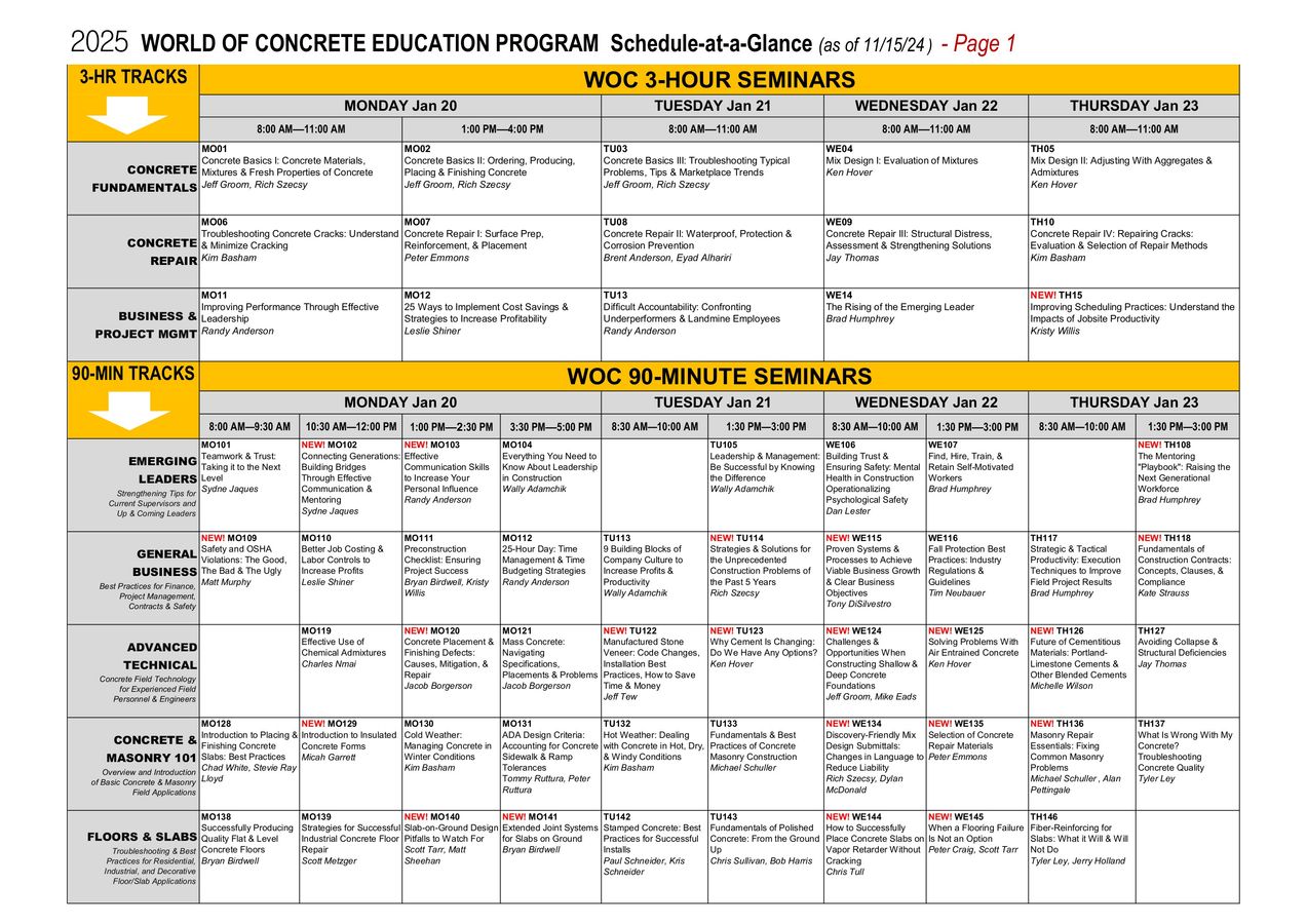 WORLD OF CONCRETE 2025 - EDUCATION - SCHEDULE-AT-A-GLANCE by World of ...