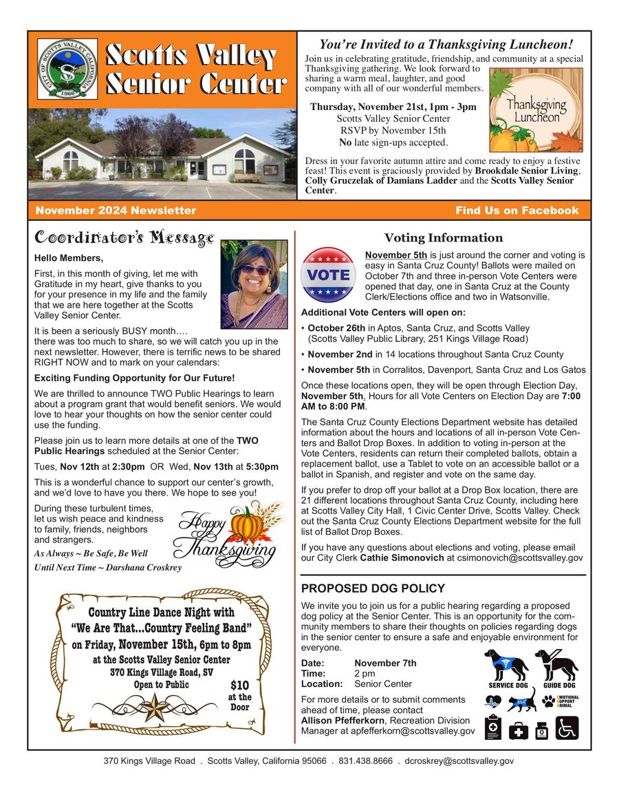 November Senior Center Newsletter by Jenn Dunbar - Flipsnack