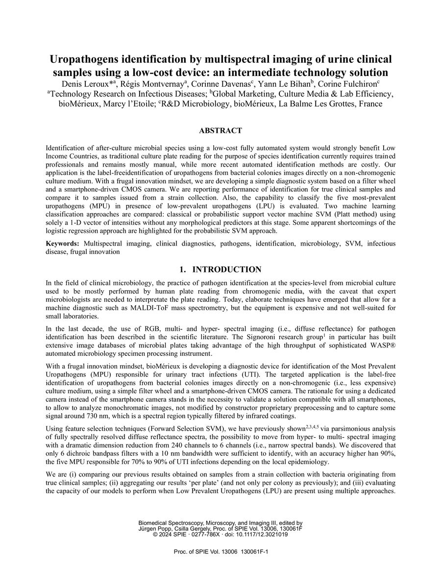 Uropathogens identification by multispectral imaging of urin by ...