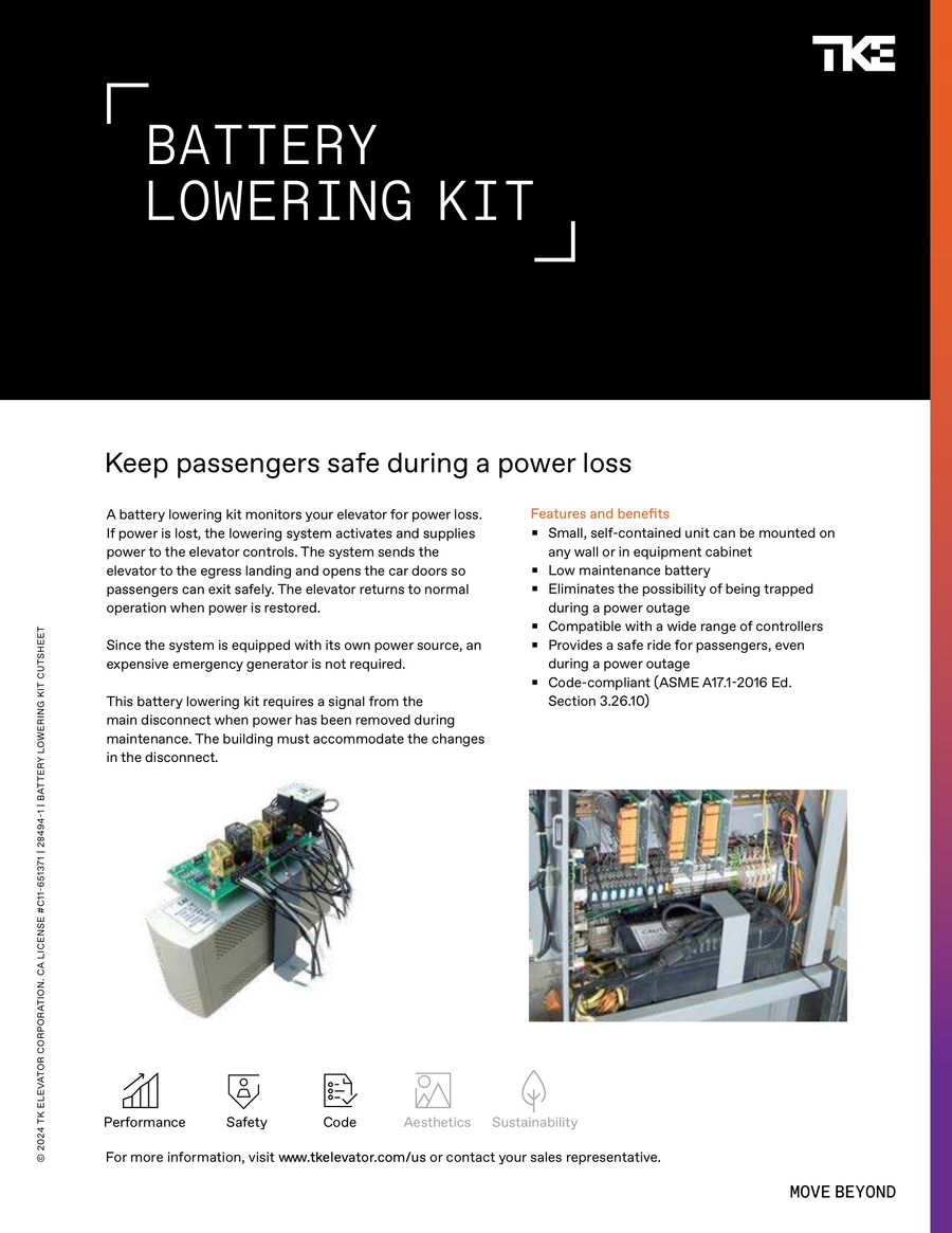 28494 02 Upgrade Repair Components - Battery Lowering Kit - by Docs.NA.TK Elevator