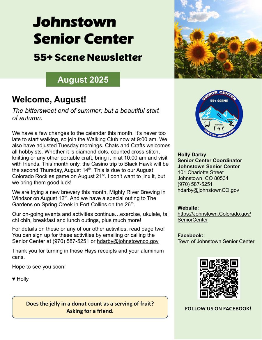 August 2025 Senior Center Newsletter by Town of Johnstown - Flipsnack