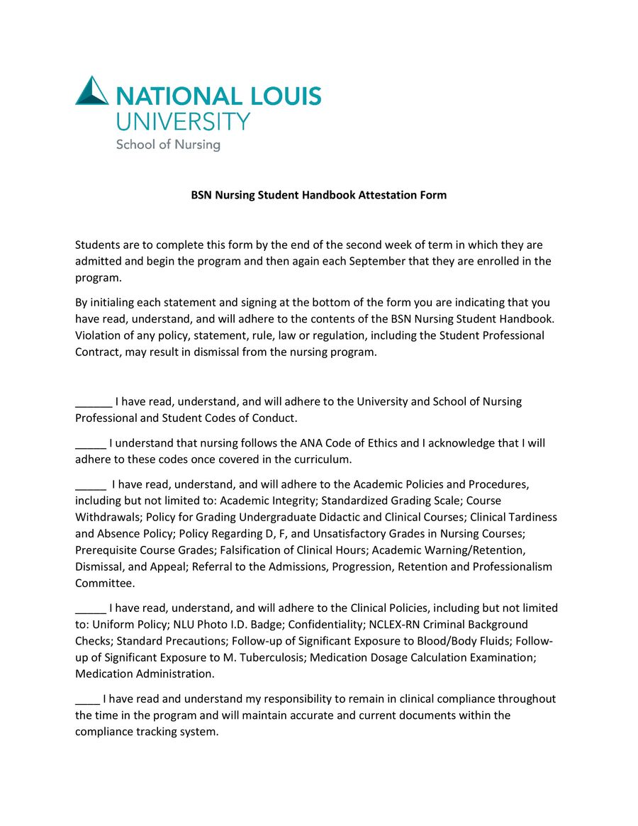 BSN Nursing Student Handbook Attestation Form by National... - Flipsnack