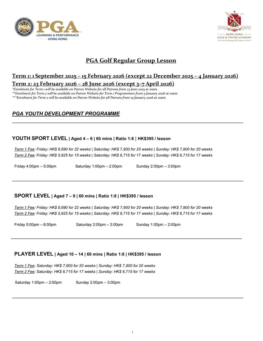 PGA Golf Price List 2025-2026 by HKGTA - Flipsnack