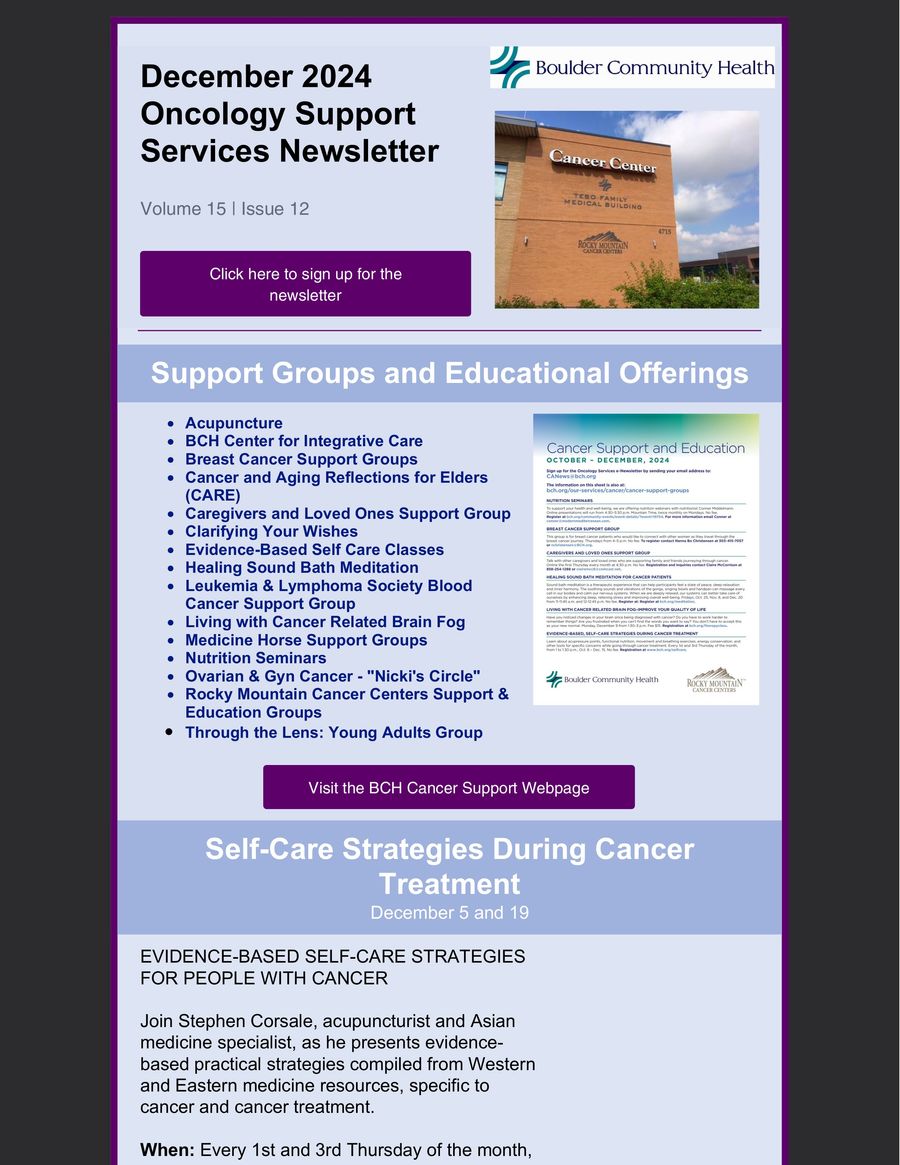 December 2024 Oncology Support Services Newsletter by Boulder ...
