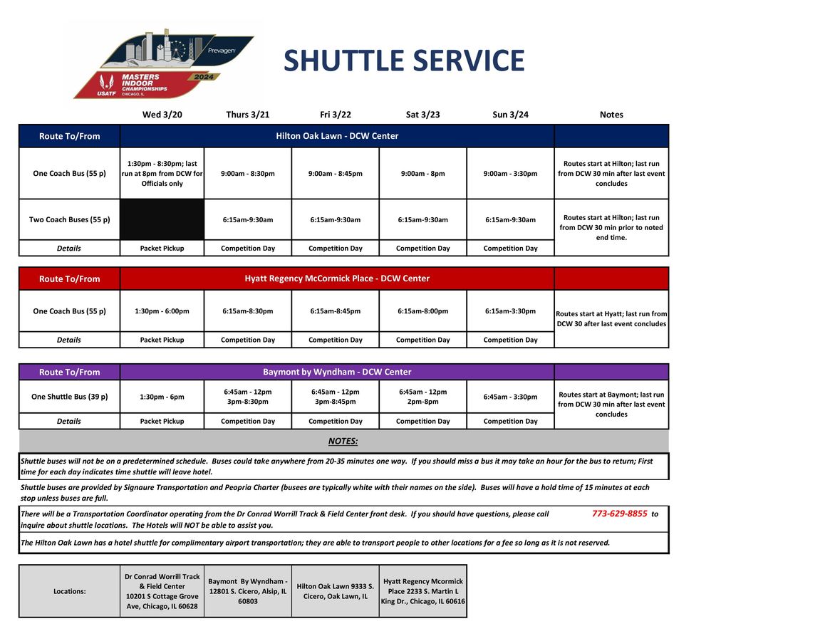 2024 USATF Masters Indoor Championships Shuttle Service Schedule by ...